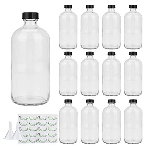 Maredash 16oz Glass Storage Bottles - BPA Free, Leak-Proof, Includes F
