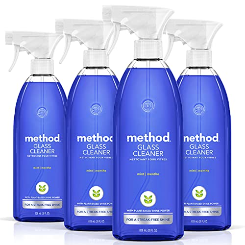 Method Glass Cleaner - Plant-Based Streak-Free Shine, Mint Scent, 4x28